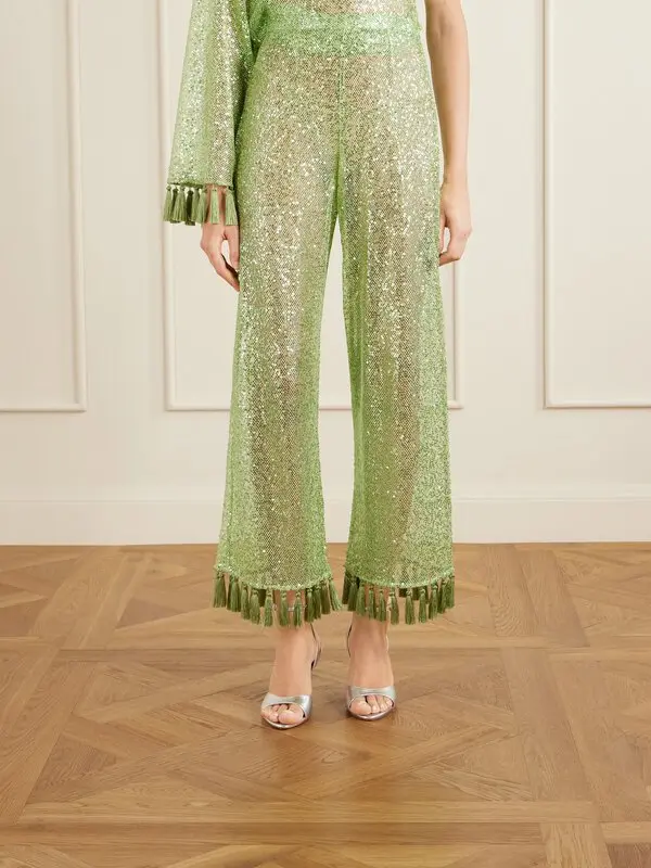 TALLER MARMO Sequined Fringed Flared Pants