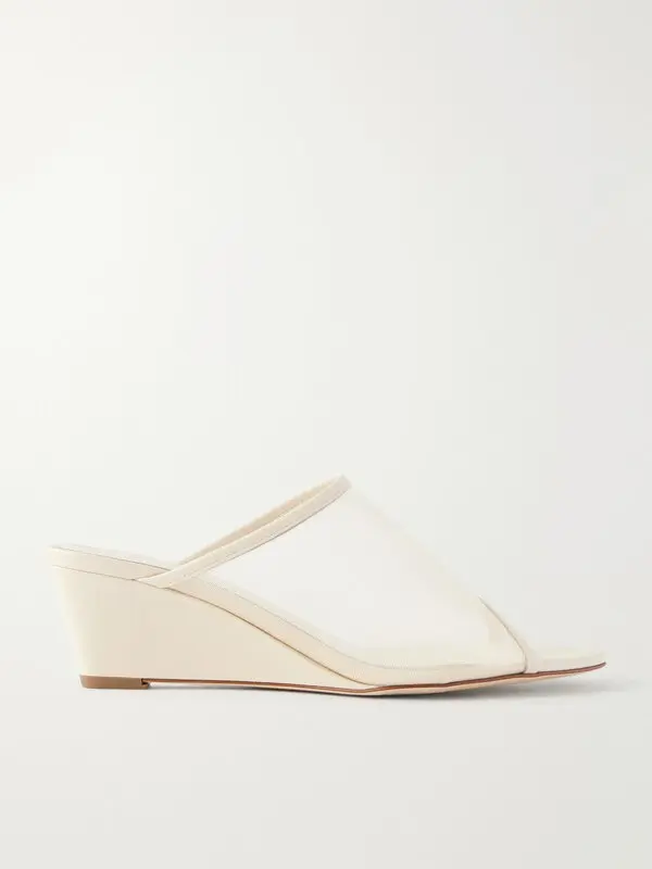 AeydĒ Suzanne Leather-trimmed Mesh Sandals - Neutrals