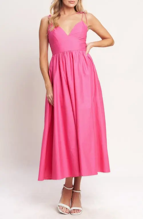 FLYING TOMATO Fit & Flare Cotton Midi Sundress - Fuchsia