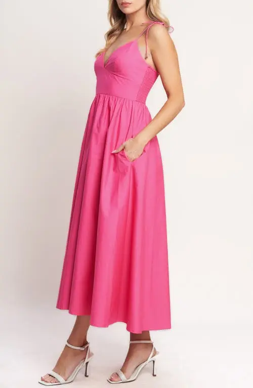 FLYING TOMATO Fit & Flare Cotton Midi Sundress - Fuchsia