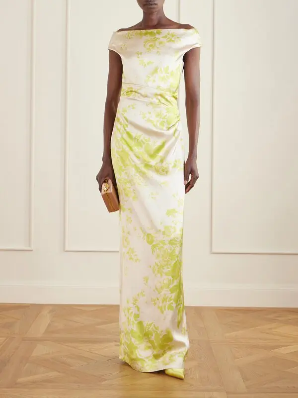 Erdem Off-the-shoulder Pleated Floral-print Gown