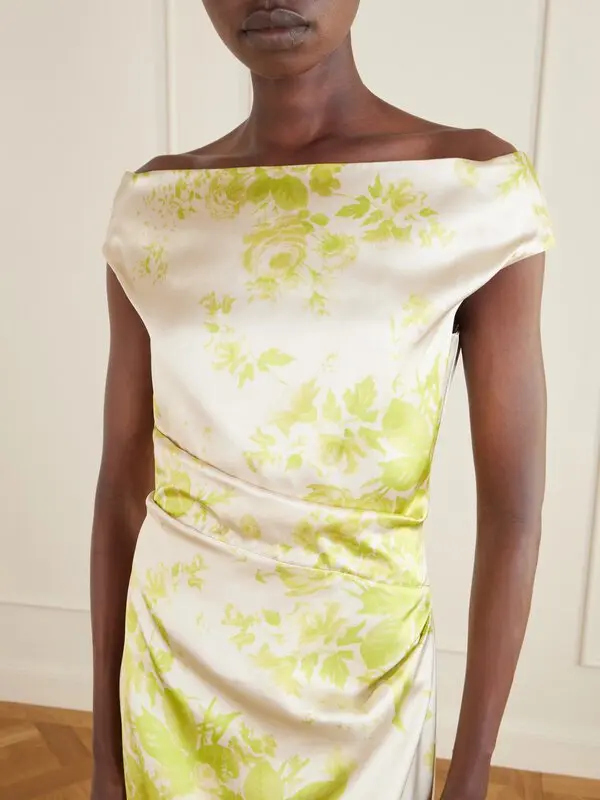 Erdem Off-the-shoulder Pleated Floral-print Gown