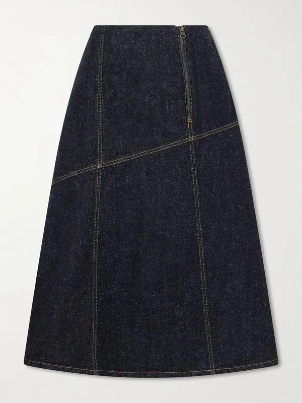 Victoria Beckham Paneled Denim Midi Skirt - Blue