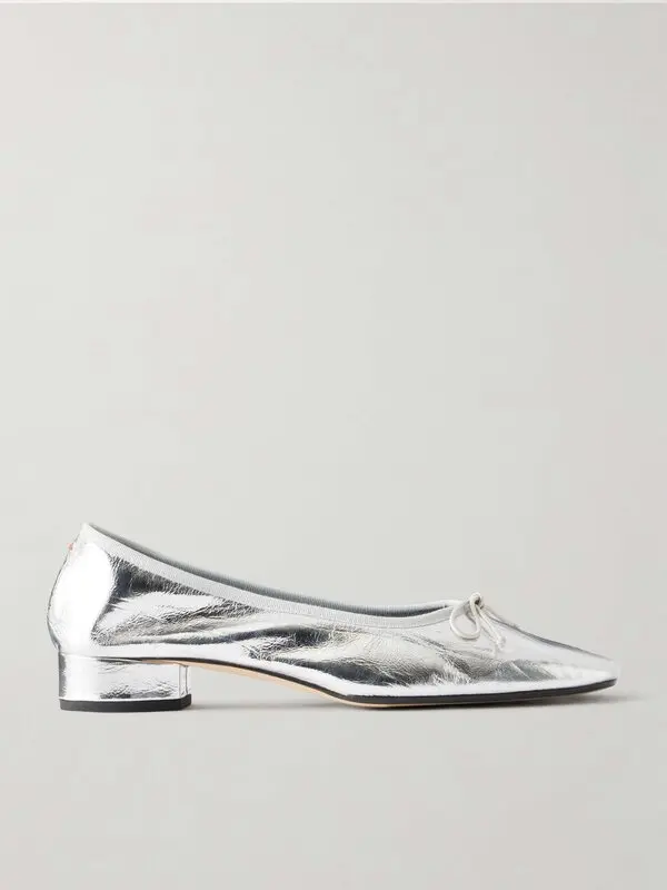 AeydĒ Onda Bow-detailed Crinkled Metallic Leather Pumps - Silver