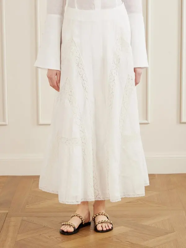 Loretta Caponi Vieste Lace-trimmed Maxi Skirt - Neutrals