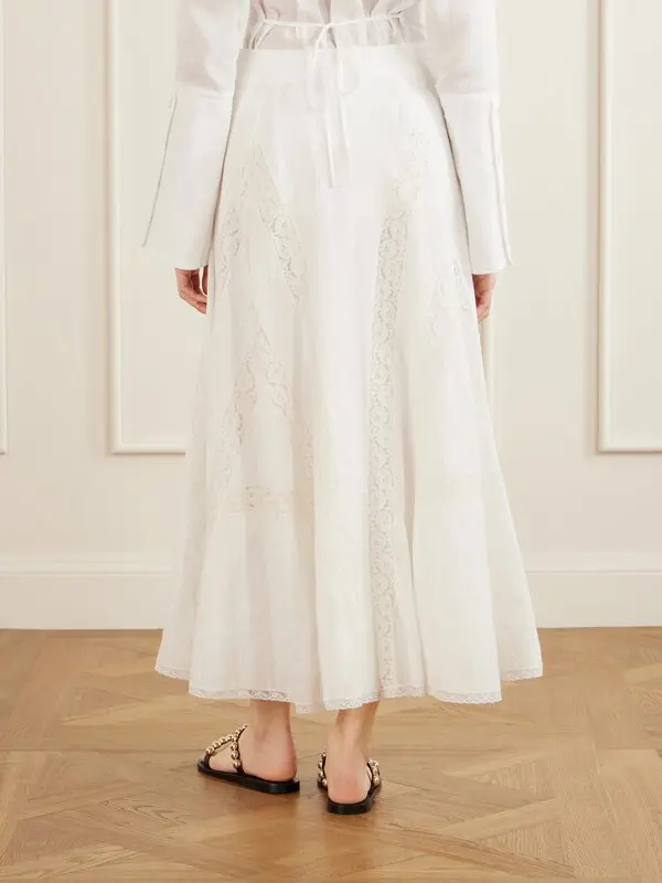 Loretta Caponi Vieste Lace-trimmed Maxi Skirt - Neutrals