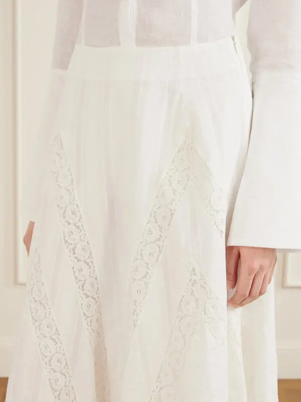 Loretta Caponi Vieste Lace-trimmed Maxi Skirt - Neutrals