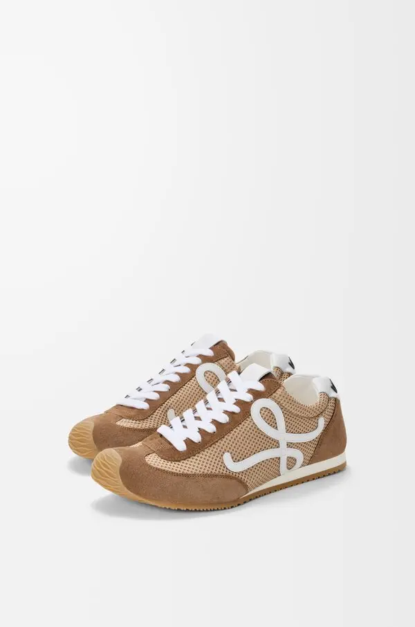 Loewe Ballet Runner 2.0 In Suede And Mesh - Beige/white/brown