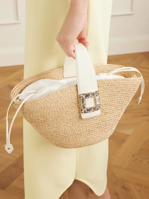 ROGER VIVIER Embellished Raffia-effect Tote Bag