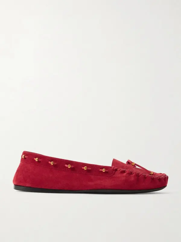 Khaite Milly Embellished Whipstitched Loafers - Red
