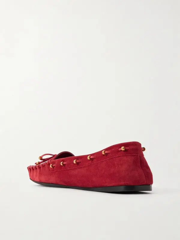 Khaite Milly Embellished Whipstitched Loafers - Red