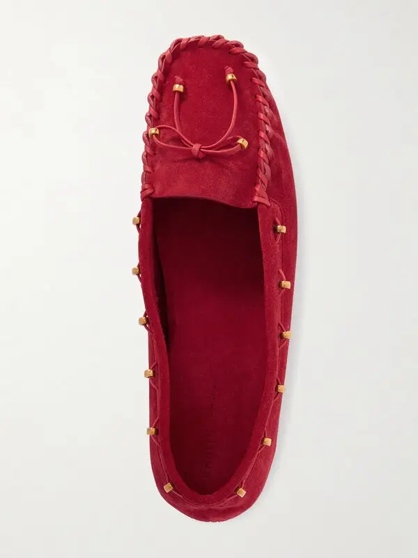 Khaite Milly Embellished Whipstitched Loafers - Red