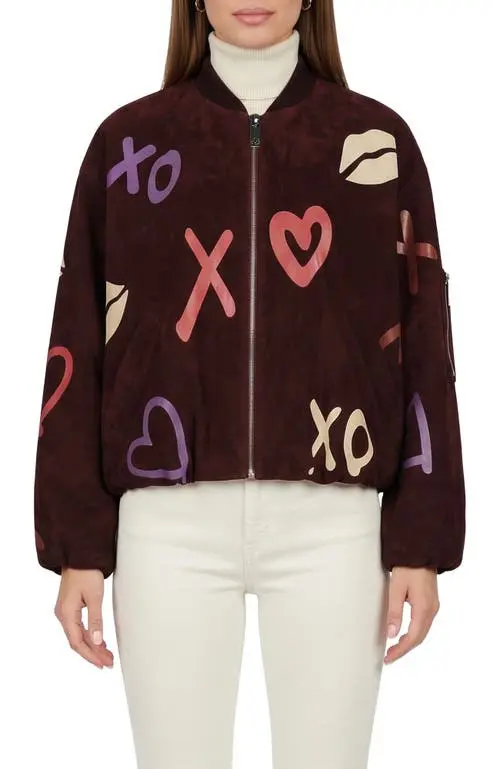 Gorski Metis Suede Bomber Zip Jacket - Burgundy/xo Multi