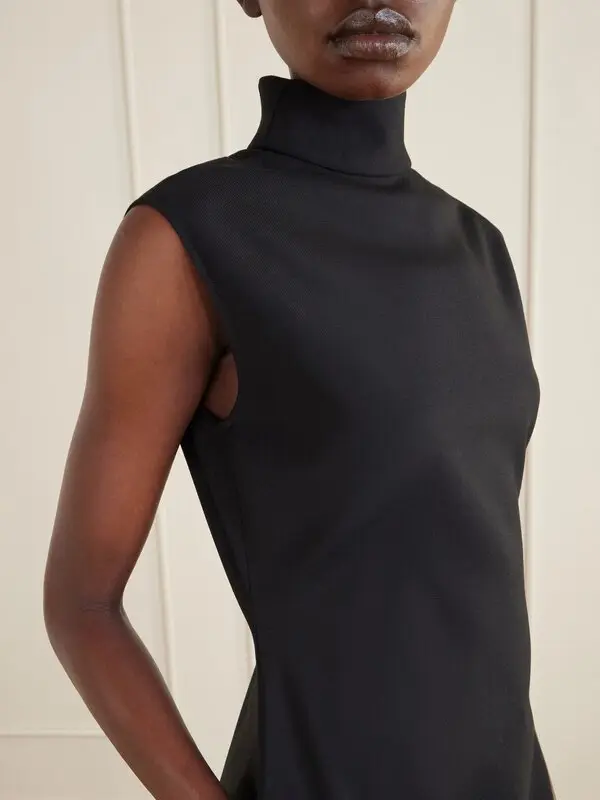 Alaïa Asymmetric Wool-blend Gabardine Turtleneck Mini Dress