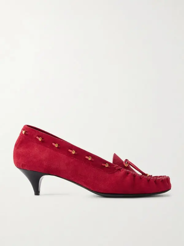 Khaite Milly Embellished Suede Pumps - Red