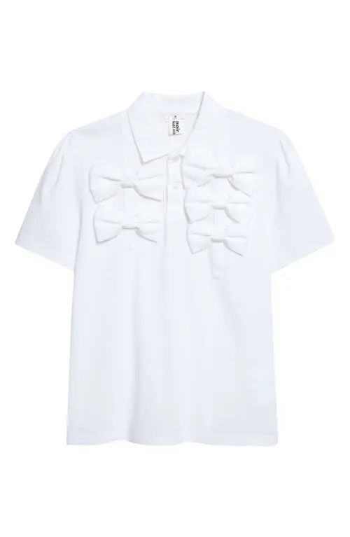 Noir Kei Ninomiya Bow Embellished Ponte Knit Polo - White