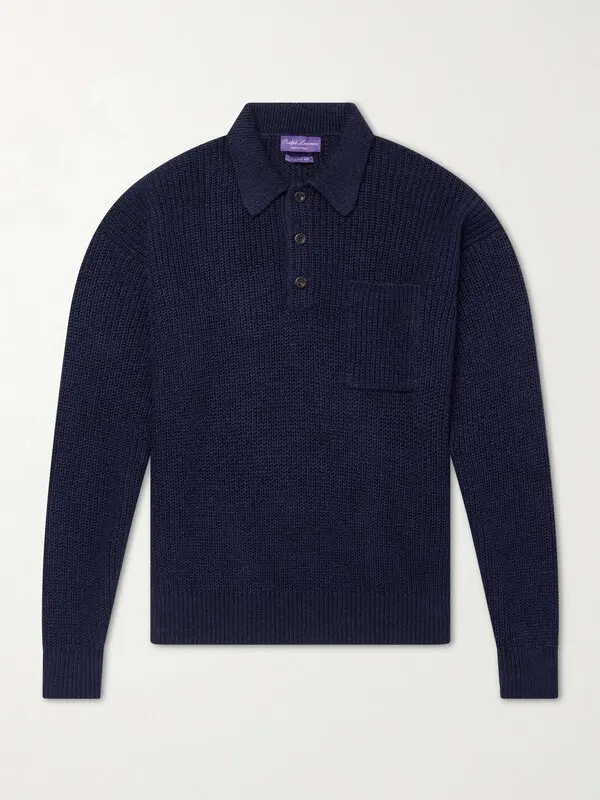 Ralph Lauren Purple Label Silk And Linen-blend Polo Sweater - Navy