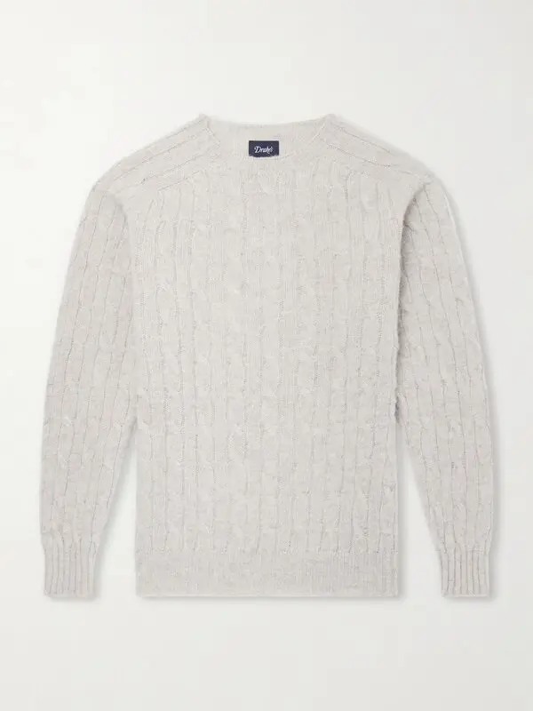 DRAKE'S Cable-knit Virgin Wool Sweater - Gray
