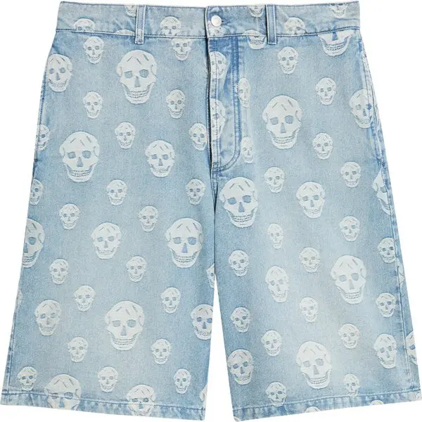 Alexander McQueen Skull Jacquard Denim Sailor Shorts - Sapphire