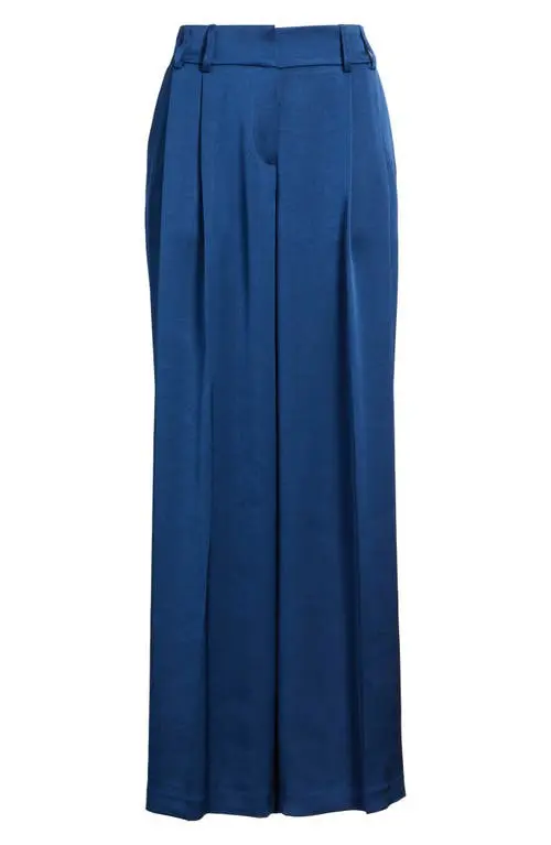 TAHARI ASL Pleated Wide-leg Satin Trousers - Deep River