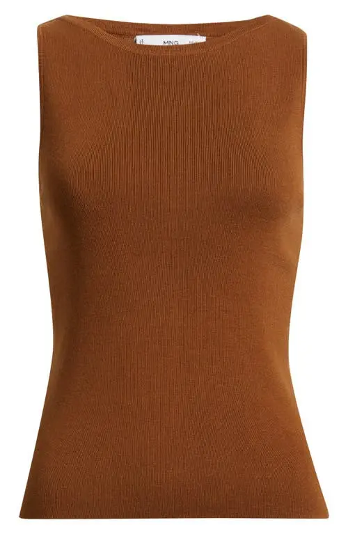 Mango Boat Neck Cotton-blend Top - Caramel