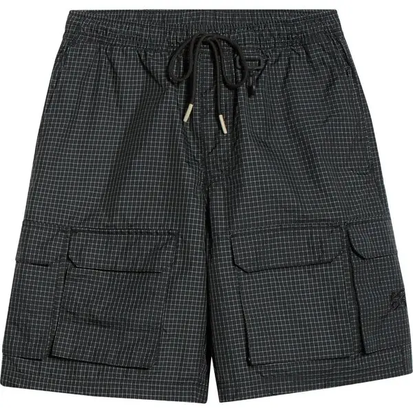RC OUTDOOR SUPPLY Tahoe Check Print Nylon Blend Drawstring Cargo Shorts - Black