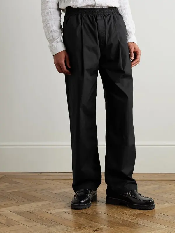 Folk Straight-leg Pleated Stretch Cotton-ripstop Trousers - Black