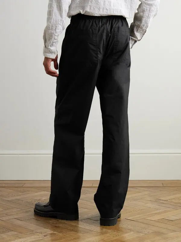 Folk Straight-leg Pleated Stretch Cotton-ripstop Trousers - Black