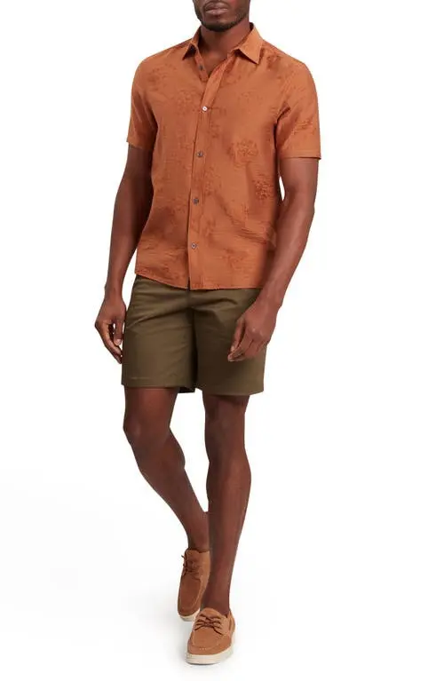 Ted Baker London Fabiane Floral Jacquard Short Sleeve Button-up Shirt - Brown-red