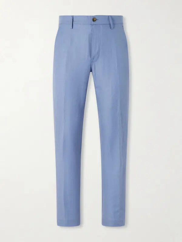 Canali Straight-leg Wool And Linen-blend Twill Suit Trousers - Blue