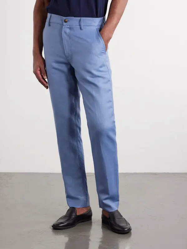 Canali Straight-leg Wool And Linen-blend Twill Suit Trousers - Blue