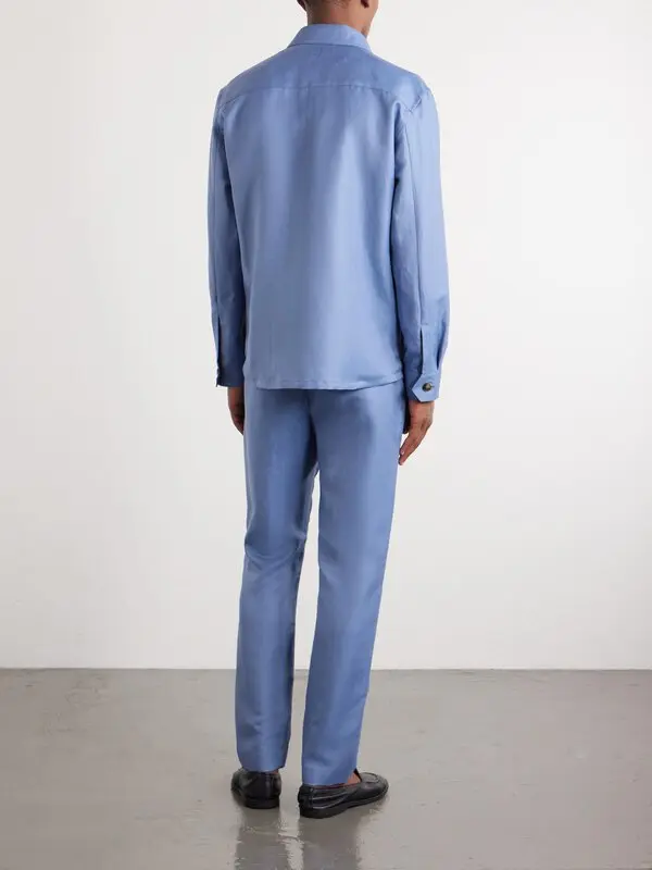 Canali Straight-leg Wool And Linen-blend Twill Suit Trousers - Blue