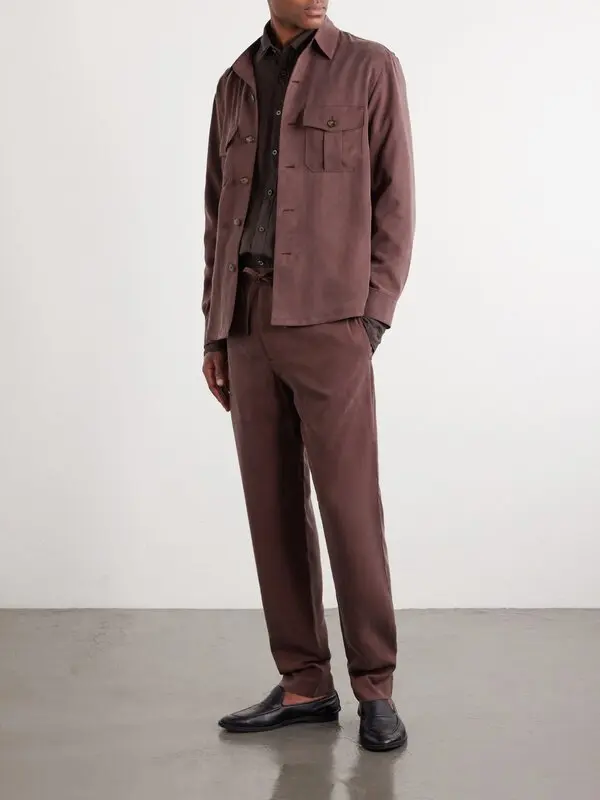 Canali Straight-leg Lyocell Drawstring Trousers - Burgundy