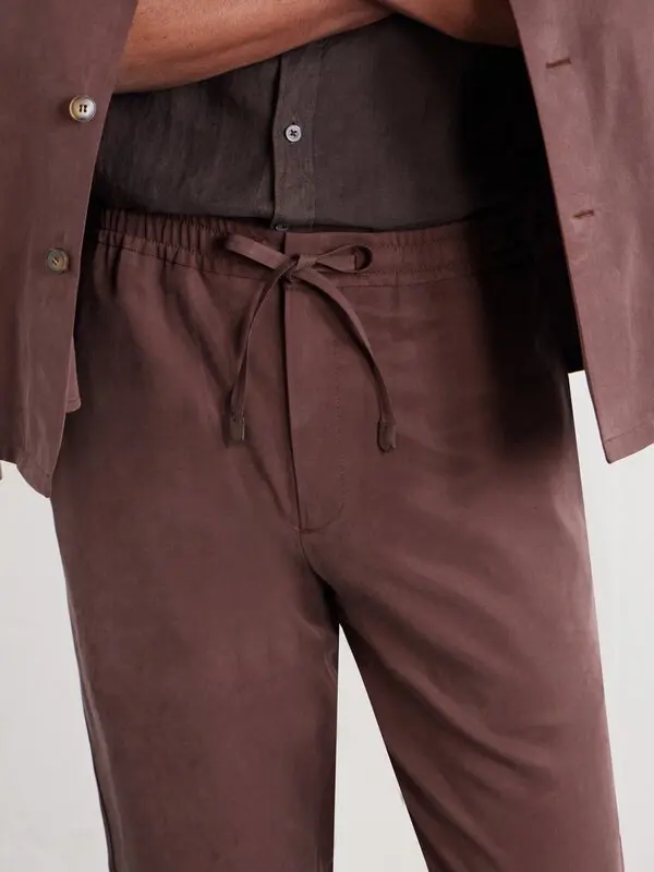 Canali Straight-leg Lyocell Drawstring Trousers - Burgundy
