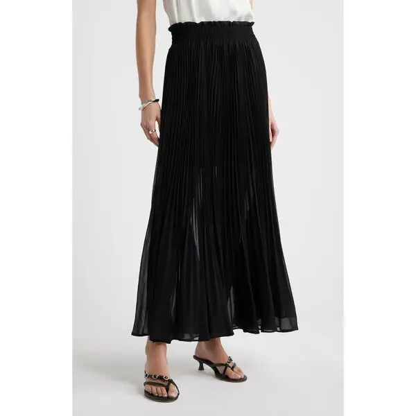 Nordstrom Pleated Semi Sheer Chiffon Midi Skirt - Black