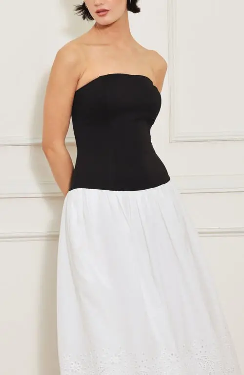 FREEMARKET Strapless Mixed Media Maxi Dress