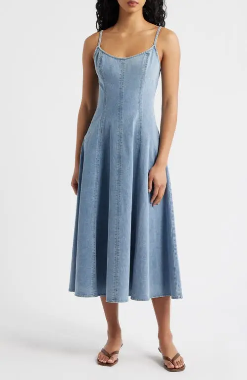 FREEMARKET Denim Fit & Flare Midi Dress - Light Denim