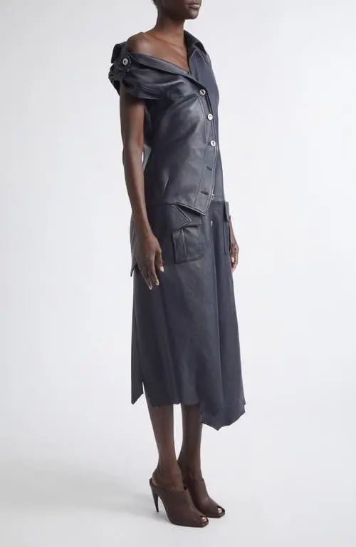 Alexander McQueen Asymmetric Leather Shirtdress