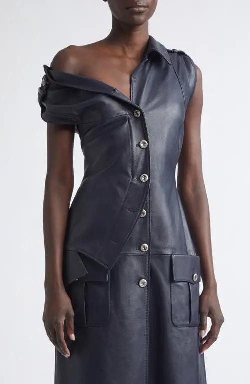 Alexander McQueen Asymmetric Leather Shirtdress