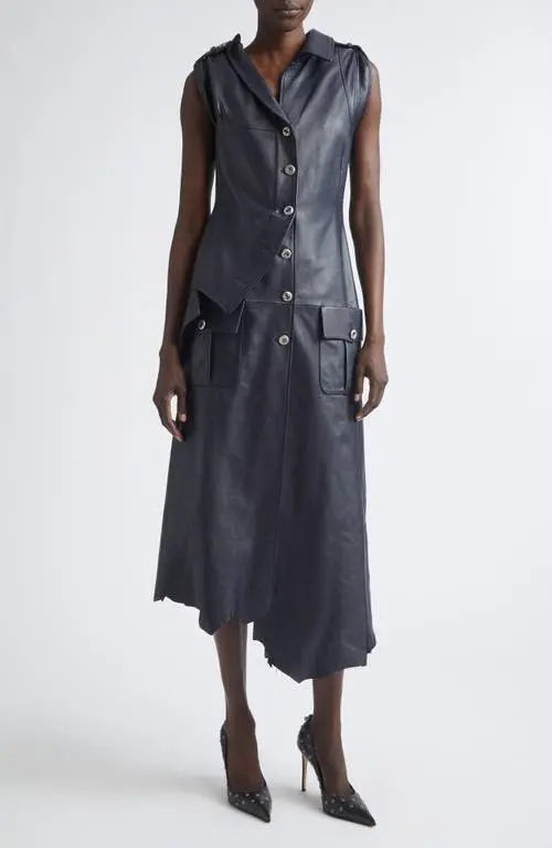 Alexander McQueen Asymmetric Leather Shirtdress