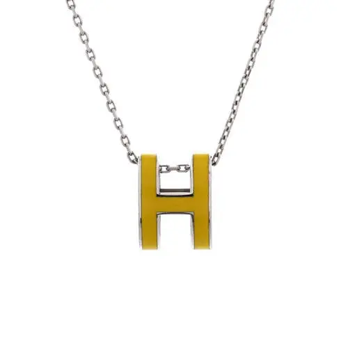 Hermès Pop H Pendant Chain Necklace Metal And Enamel Mini - Metallic Silver
