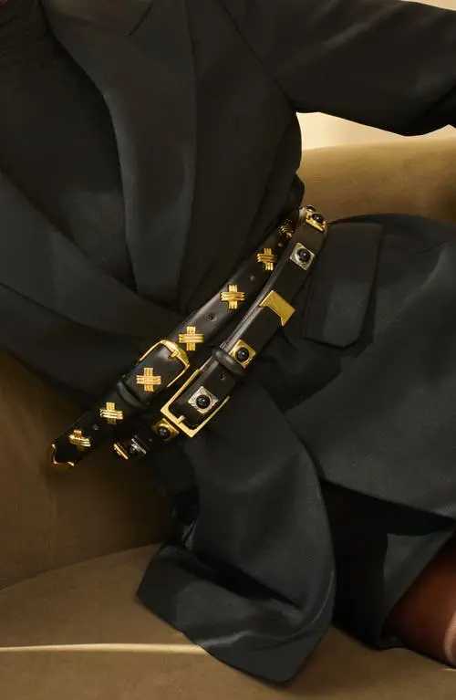 AUREUM X-stud Leather Belt - Black/gold