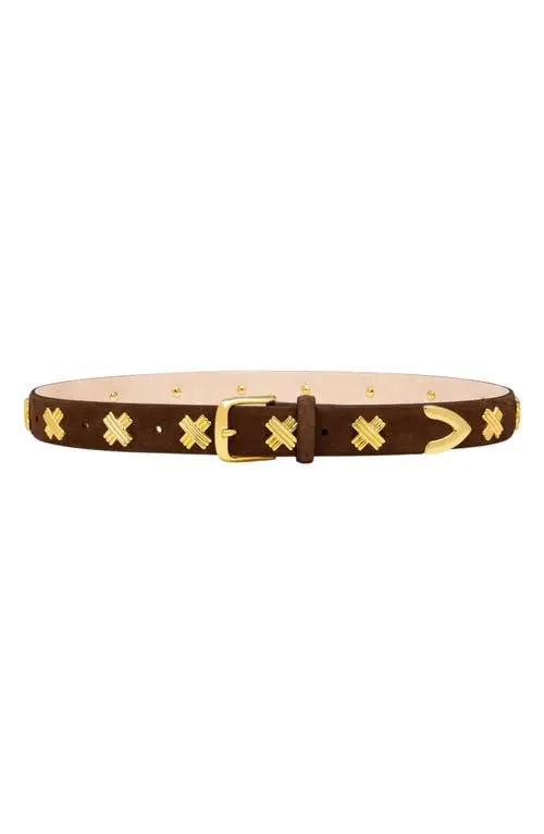 AUREUM X-stud Belt - Chocolate Suede/gold