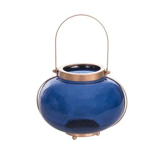 GALLERIE II Medium Cobalt Coastal Round Candle Holder Lantern - Blue