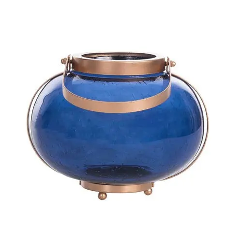 GALLERIE II Medium Cobalt Coastal Round Candle Holder Lantern