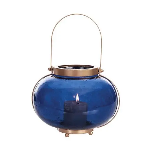 GALLERIE II Medium Cobalt Coastal Round Candle Holder Lantern
