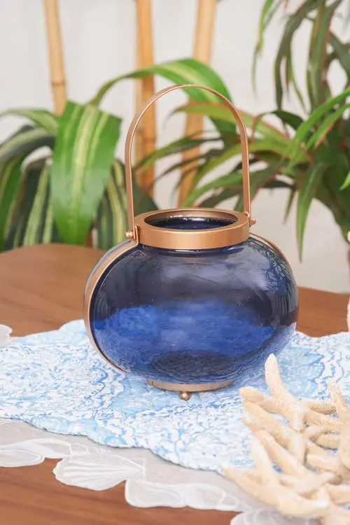 GALLERIE II Medium Cobalt Coastal Round Candle Holder Lantern
