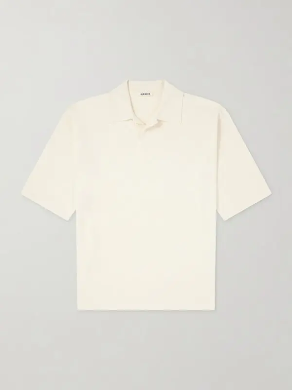 Auralee Knitted Silk Polo Shirt - Neutrals