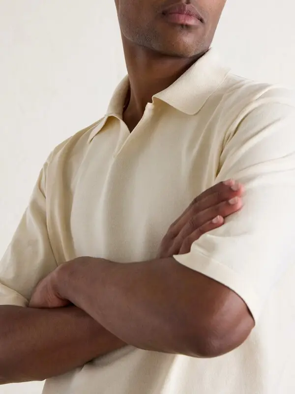 Auralee Knitted Silk Polo Shirt - Neutrals