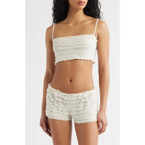 BELLA VENICE Sofi Tiered Ruffle Crop Camisole - White